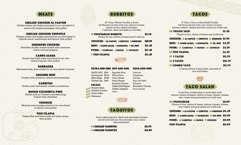 Taco Maya Mexican Grill & Restaurant | Menu | Tacos Burritos Quesadillas