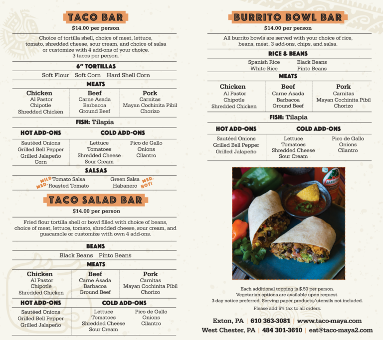 Taco Maya Mexican Grill & Restaurant | Menu | Tacos Burritos Quesadillas